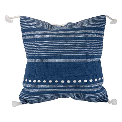 Foreside Home & Garden FIPL09255 Blue Decorative Striped Woven 20x20 Outdoor Throw Pillow with Hand Tied Tassels