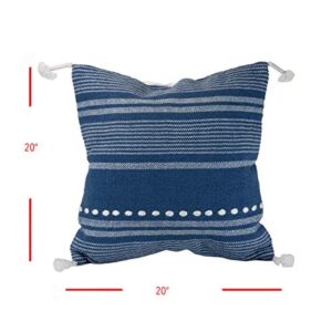 Foreside Home & Garden FIPL09255 Blue Decorative Striped Woven 20x20 Outdoor Throw Pillow with Hand Tied Tassels