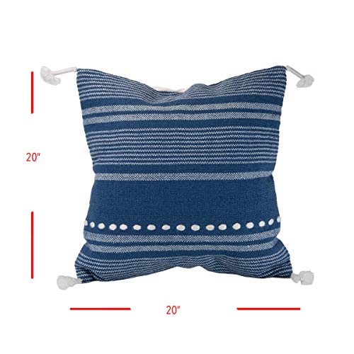 Foreside Home & Garden FIPL09255 Blue Decorative Striped Woven 20x20 Outdoor Throw Pillow with Hand Tied Tassels