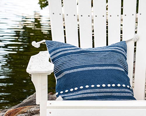 Foreside Home & Garden FIPL09255 Blue Decorative Striped Woven 20x20 Outdoor Throw Pillow with Hand Tied Tassels