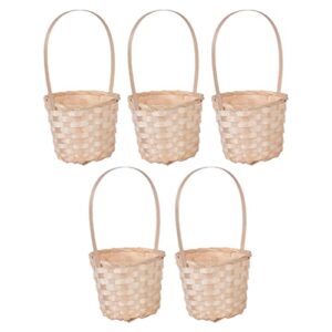 doitool flower girl basket wicker baskets rattan basket with handle 5pcs- rustic flower girl baskets for weddings- small wicker storage basket for eggs candy fruit for home garden decor wooden