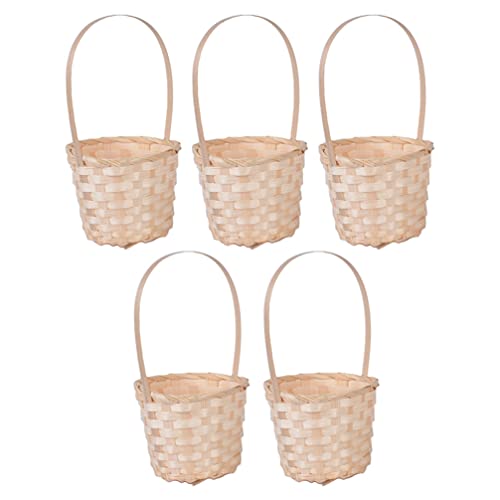 DOITOOL Flower Girl Basket Wicker Baskets Rattan Basket with Handle 5pcs- Rustic Flower Girl Baskets for Weddings- Small Wicker Storage Basket for Eggs Candy Fruit for Home Garden Decor Wooden