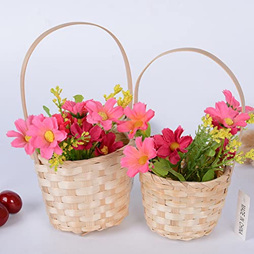 DOITOOL Flower Girl Basket Wicker Baskets Rattan Basket with Handle 5pcs- Rustic Flower Girl Baskets for Weddings- Small Wicker Storage Basket for Eggs Candy Fruit for Home Garden Decor Wooden