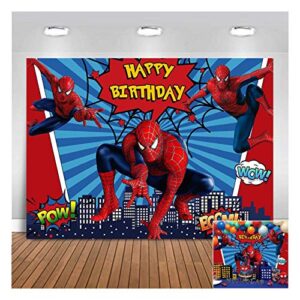 1superhero city theme photography backdrops red blue stripe spiderman children boys happy birthday party photo background 5x3ft newborn baby shower banner supplies cake dessert table decor props vinyl