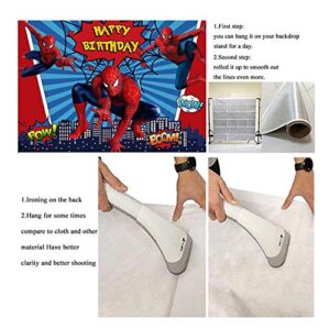 1Superhero City Theme Photography Backdrops Red Blue Stripe Spiderman Children Boys Happy Birthday Party Photo Background 5x3ft Newborn Baby Shower Banner Supplies Cake Dessert Table Decor Props Vinyl