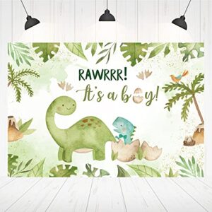 hilioens 5×3ft dinosaur baby shower backdrop it’s a boy newborn green leaf dinosaur egg party decorations banner cartoon dinosaur supplies background cake table supplies