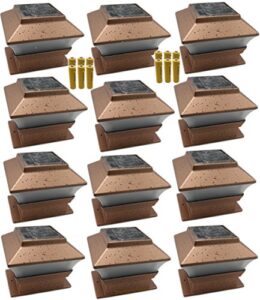 12 pack outdoor garden solar led copper post cap fence pathway landscape deck square light lights + free bonus 12-pack aa 600 mah replacement rechargeable batteries bundle deal