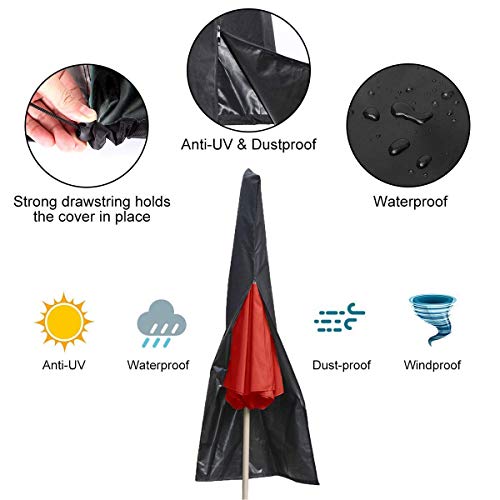 AISHN Waterproof UV-Resistant 600D Patio Umbrella Zipper Cover fit 6ft to 11ft Umbrellas Canopy Patio Garden Outdoor