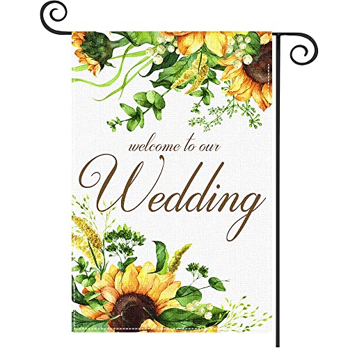 Maysen Garden Wedding Banner Welcome to Our Wedding Banner Watercolor Floral Sunflower Vertical Double Sided Outdoor Patio 18 inches long, 12 inches wide, 0.07 inches high