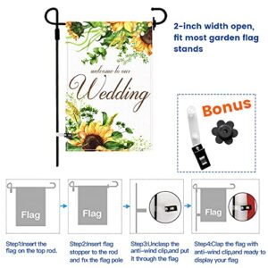 Maysen Garden Wedding Banner Welcome to Our Wedding Banner Watercolor Floral Sunflower Vertical Double Sided Outdoor Patio 18 inches long, 12 inches wide, 0.07 inches high