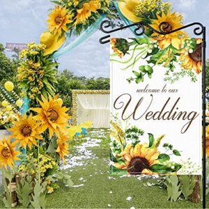 Maysen Garden Wedding Banner Welcome to Our Wedding Banner Watercolor Floral Sunflower Vertical Double Sided Outdoor Patio 18 inches long, 12 inches wide, 0.07 inches high