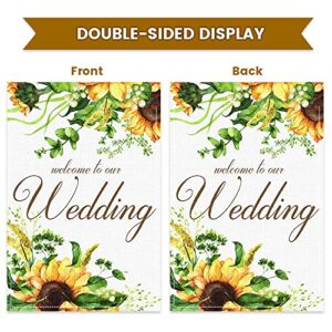 Maysen Garden Wedding Banner Welcome to Our Wedding Banner Watercolor Floral Sunflower Vertical Double Sided Outdoor Patio 18 inches long, 12 inches wide, 0.07 inches high