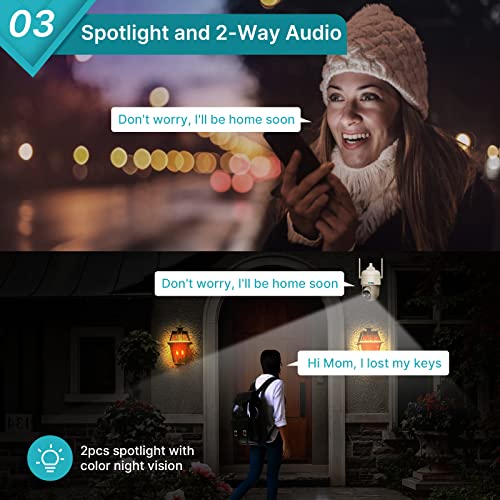 Sovmiku 2CQ1 2K Solar Security Camera Outdoor,360° View Pan & Tilt,Easy to Setup, Night Vision,User Friendly,Tech Support,Audible Flashlight Alarm, Human Alert,Support SD & Cloud Storage, Vicohome App