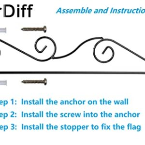 AirDiff Standard Flag Wall Stand Holder Garden Decor Flag Wall Stand Mounting Pole Powder Coated Weather-Proof Paint Metal with Spring Stoppers and Anchor Screws