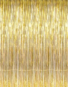 goer 3.2 ft x 9.8 ft metallic tinsel foil fringe curtains party photo backdrop party streamers for birthday,graduation,new year eve decorations wedding decor (gold,3 pcs)