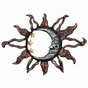 sungmor cast iron heavy duty sun face wall plaque – decorative garden art sculpture wall decor – hand-painted metal wall art home decor – great decoration for garden, kitchen or anywhere – 13.6″x9.5″