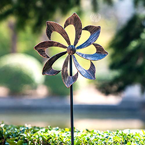 SteadyDoggie Wind Spinner Dahlia 61in Single Blade Easy Spinning Kinetic Wind Spinner for Outside – Vertical Metal Sculpture Stake Construction for Outdoor Yard Lawn & Garden