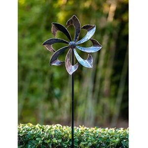 SteadyDoggie Wind Spinner Dahlia 61in Single Blade Easy Spinning Kinetic Wind Spinner for Outside – Vertical Metal Sculpture Stake Construction for Outdoor Yard Lawn & Garden