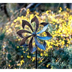 SteadyDoggie Wind Spinner Dahlia 61in Single Blade Easy Spinning Kinetic Wind Spinner for Outside – Vertical Metal Sculpture Stake Construction for Outdoor Yard Lawn & Garden