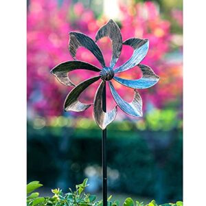 SteadyDoggie Wind Spinner Dahlia 61in Single Blade Easy Spinning Kinetic Wind Spinner for Outside – Vertical Metal Sculpture Stake Construction for Outdoor Yard Lawn & Garden