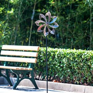 SteadyDoggie Wind Spinner Dahlia 61in Single Blade Easy Spinning Kinetic Wind Spinner for Outside – Vertical Metal Sculpture Stake Construction for Outdoor Yard Lawn & Garden