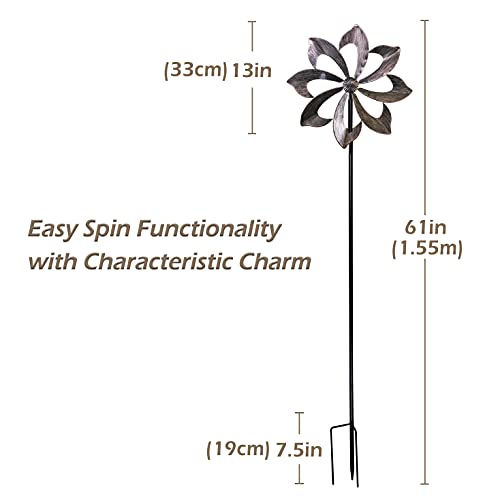 SteadyDoggie Wind Spinner Dahlia 61in Single Blade Easy Spinning Kinetic Wind Spinner for Outside – Vertical Metal Sculpture Stake Construction for Outdoor Yard Lawn & Garden