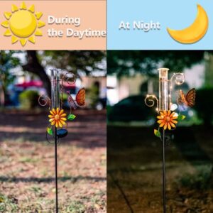 HOBYLUBY Rain Gauge Outdoor, Solar Rain Gauge with 6" Capacity Glass Butterfly for Garden, Lawn, Yard Decor