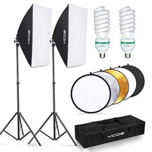 yicoe softbox lighting kit with 60 cm reflector professional continuous studio photography equipment with 2 95w bulbs 5500k for filming portrait product shooting photography video