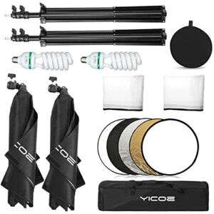 YICOE Softbox Lighting Kit with 60 cm Reflector Professional Continuous Studio Photography Equipment with 2 95W Bulbs 5500K for Filming Portrait Product Shooting Photography Video