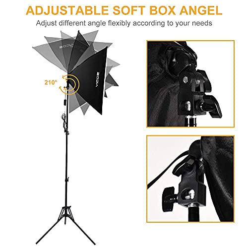 YICOE Softbox Lighting Kit with 60 cm Reflector Professional Continuous Studio Photography Equipment with 2 95W Bulbs 5500K for Filming Portrait Product Shooting Photography Video