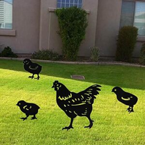 INCAUCA 4Pcs Metal Chicken Garden Stakes, Decorative Hen and Chicks Yard Stakes, Metal Animal Yard Decor, Chicken Art Silhouette Statue for Lawn Patio Gazon Outdoor Ornament