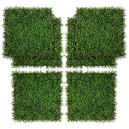 Grass Wall 6 PCS, 20''x20'' Artificial Boxwood Backdrop Panels Topiary Hedge Plant 4 Layers Faux Boxwood Decoration for Garden,Fence,Backyard,Background Wall (6, 20inch x 20 inch)