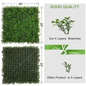 Grass Wall 6 PCS, 20''x20'' Artificial Boxwood Backdrop Panels Topiary Hedge Plant 4 Layers Faux Boxwood Decoration for Garden,Fence,Backyard,Background Wall (6, 20inch x 20 inch)