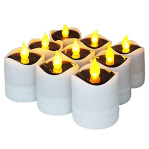 solar waterproof tea lights candles,autbye warm white flickering flameless electric candle lights,romantic led pillar candle set for wedding,holiday,garden,outdoor indoor decoration(9 pack)