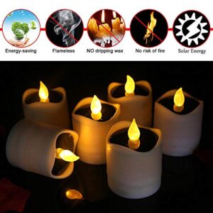 Solar Waterproof Tea Lights Candles,Autbye Warm White Flickering Flameless Electric Candle Lights,Romantic LED Pillar Candle Set for Wedding,Holiday,Garden,Outdoor Indoor Decoration(9 Pack)