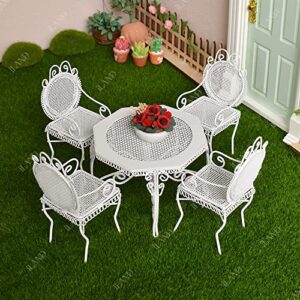 iLAND Fairy Garden Accessories Outdoor incl Swing, Table and Chairs w/Rose Vines, Dollhouse Furniture Set for Dollhouse Garden on 1/12 Scale (Elegant 16pcs)