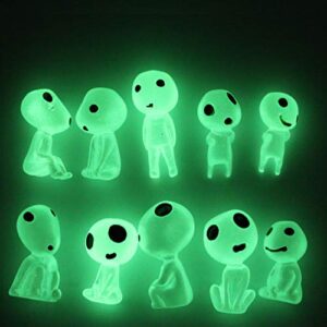 qingo fairy garden accessories tree elves glow in dark garden alien decor miniature luminous ghost kit for micro landscape garden decoration outdoor status patio lawn yard kit (10 green)