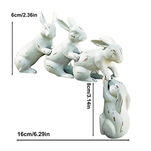 JDQTEES Saved by Hare Sculpture,Four Connected White Resin Bunnies Statues, Easter Rabbit Art Garden Sculpture Decor,Garden Resin Crafts Animal Sculpture Decoration(Four Lian Rabbit)