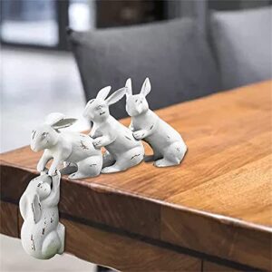 JDQTEES Saved by Hare Sculpture,Four Connected White Resin Bunnies Statues, Easter Rabbit Art Garden Sculpture Decor,Garden Resin Crafts Animal Sculpture Decoration(Four Lian Rabbit)