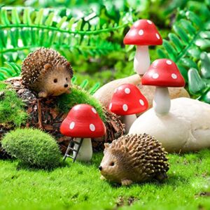 queekay fairy outdoor garden animals figurines outdoor fairy wild garden accessories resin hedgehogs and wood mushroom miniature garden for plant pots bonsai craft decor fairy wild garden supplies