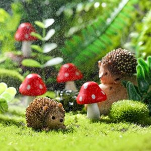 Queekay Fairy Outdoor Garden Animals Figurines Outdoor Fairy Wild Garden Accessories Resin Hedgehogs and Wood Mushroom Miniature Garden for Plant Pots Bonsai Craft Decor Fairy Wild Garden Supplies