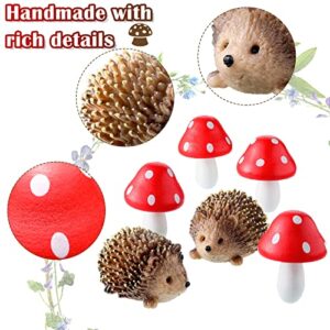 Queekay Fairy Outdoor Garden Animals Figurines Outdoor Fairy Wild Garden Accessories Resin Hedgehogs and Wood Mushroom Miniature Garden for Plant Pots Bonsai Craft Decor Fairy Wild Garden Supplies