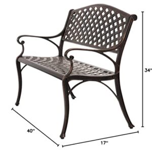 Patio Sense 61491 Patio Bench Cast Aluminum Lightweight Sturdy Bench Perfect for Relaxing Pause in Garden, Backyard Patio Basketweave Design - Antique Bronze Finish