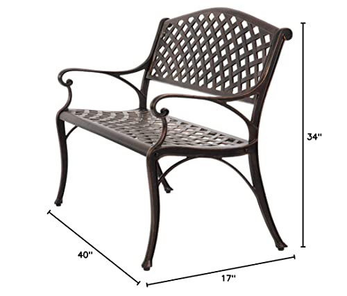 Patio Sense 61491 Patio Bench Cast Aluminum Lightweight Sturdy Bench Perfect for Relaxing Pause in Garden, Backyard Patio Basketweave Design - Antique Bronze Finish