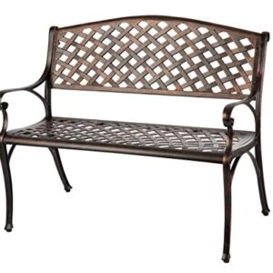 Patio Sense 61491 Patio Bench Cast Aluminum Lightweight Sturdy Bench Perfect for Relaxing Pause in Garden, Backyard Patio Basketweave Design - Antique Bronze Finish