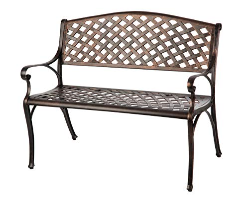 Patio Sense 61491 Patio Bench Cast Aluminum Lightweight Sturdy Bench Perfect for Relaxing Pause in Garden, Backyard Patio Basketweave Design - Antique Bronze Finish