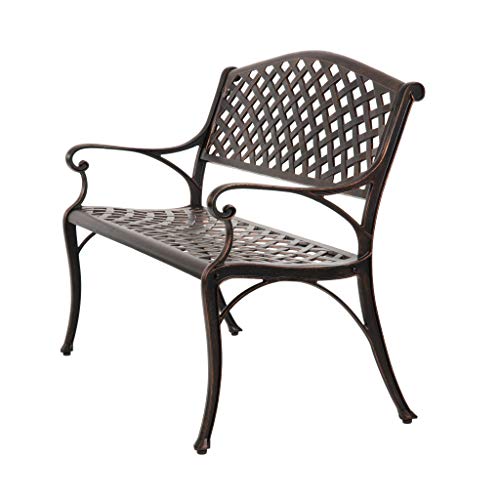 Patio Sense 61491 Patio Bench Cast Aluminum Lightweight Sturdy Bench Perfect for Relaxing Pause in Garden, Backyard Patio Basketweave Design - Antique Bronze Finish