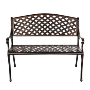 Patio Sense 61491 Patio Bench Cast Aluminum Lightweight Sturdy Bench Perfect for Relaxing Pause in Garden, Backyard Patio Basketweave Design - Antique Bronze Finish