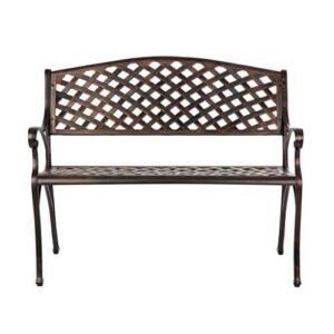 Patio Sense 61491 Patio Bench Cast Aluminum Lightweight Sturdy Bench Perfect for Relaxing Pause in Garden, Backyard Patio Basketweave Design - Antique Bronze Finish