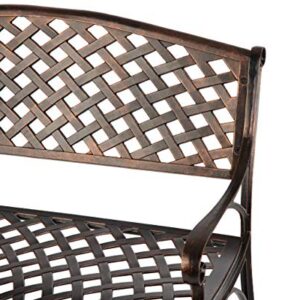 Patio Sense 61491 Patio Bench Cast Aluminum Lightweight Sturdy Bench Perfect for Relaxing Pause in Garden, Backyard Patio Basketweave Design - Antique Bronze Finish